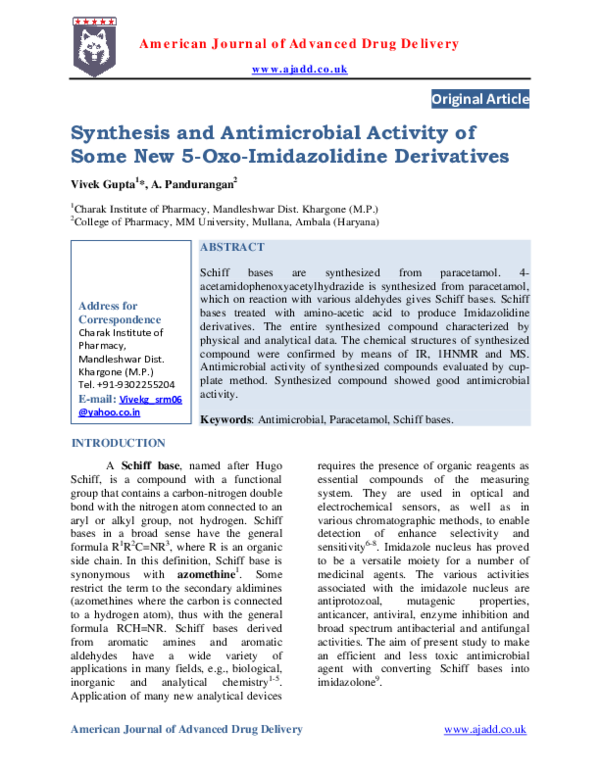 (PDF) American Journal of Advanced Drug Delivery Synthesis and Antimicrobial Activity of Some ...