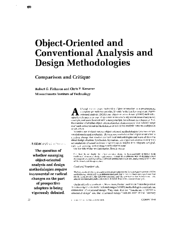 (PDF) Object-Oriented and Conventional Analysis and Design Methodologies
