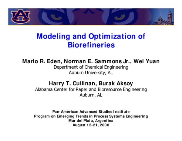(PDF) Modeling and Optimization of Biorefineries