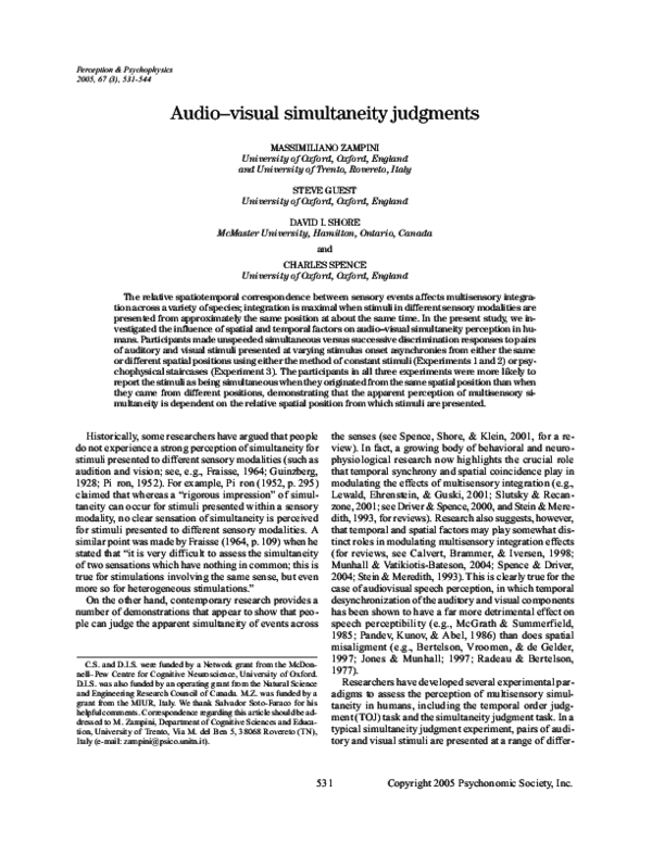 (PDF) Audio visual Simultaneity Judgments