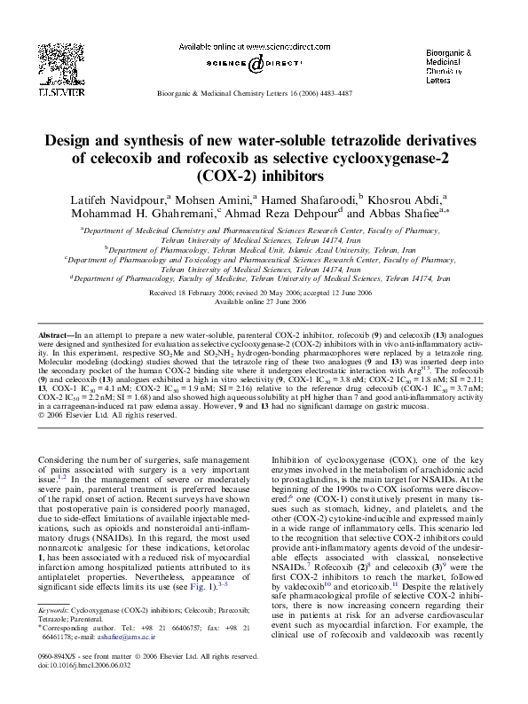 (PDF) Design and synthesis of new water-soluble tetrazolide derivatives ...