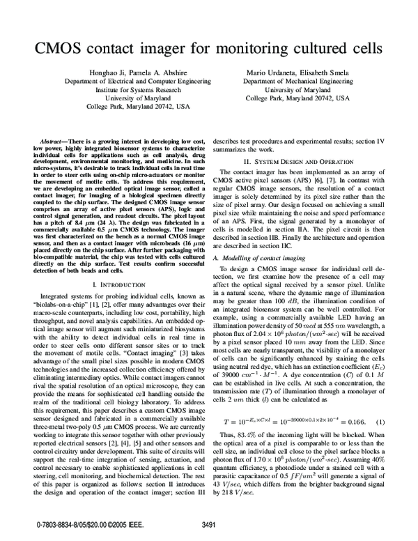 (PDF) CMOS contact imager for monitoring cultured cells