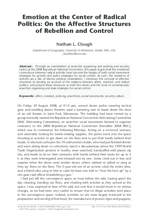 (PDF) Emotion at the Center of Radical Politics: On the Affective ...