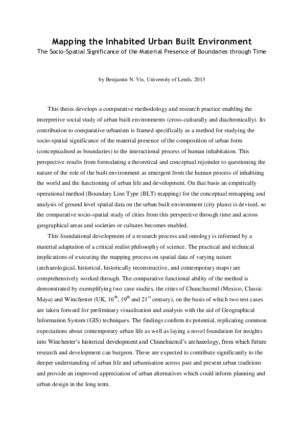 Doc Mapping The Inhabited Urban Built Environment The Socio Spatial Significance Of The