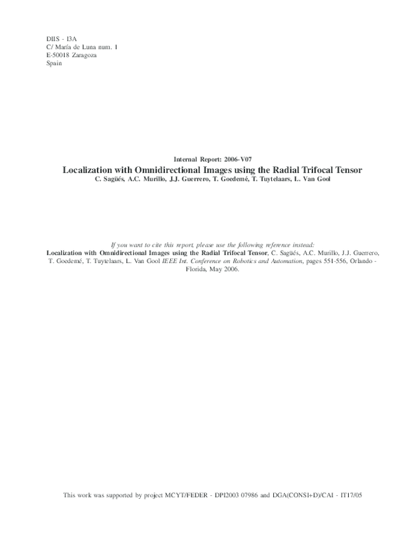 (PDF) Localization with Omnidirectional Images using the Radial Trifocal Tensor