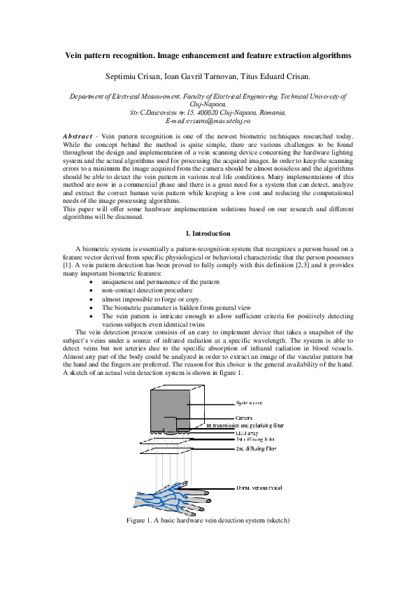 Pdf Vein Pattern Recognition Image Enhancement And Feature Extraction Algorithms