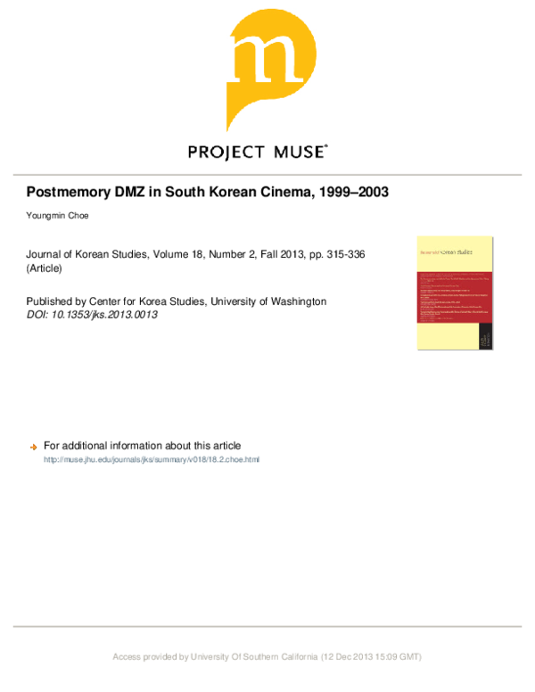 (PDF) Postmemory DMZ in Korean Cinema