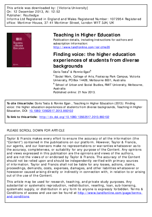 (PDF) Finding Voice: The higher Education experiences of students from ...