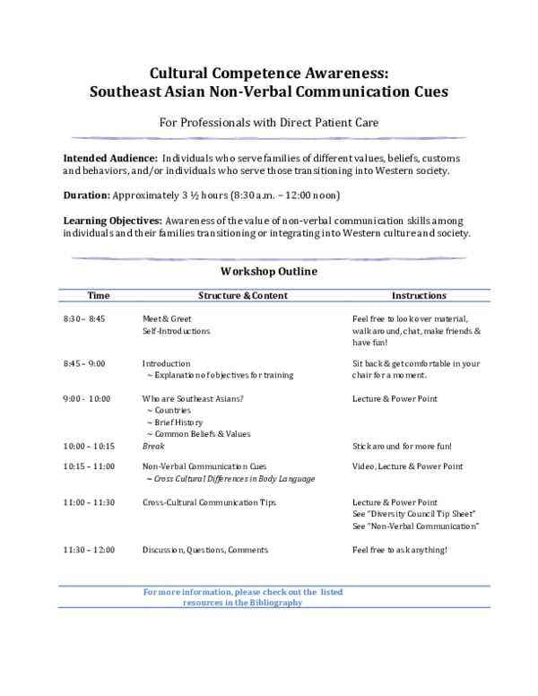 (DOC) Cultural Competence Teaching Plan