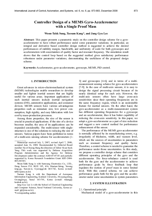 Pdf Controller Design Of A Mems Gyro Accelerometer With A Single