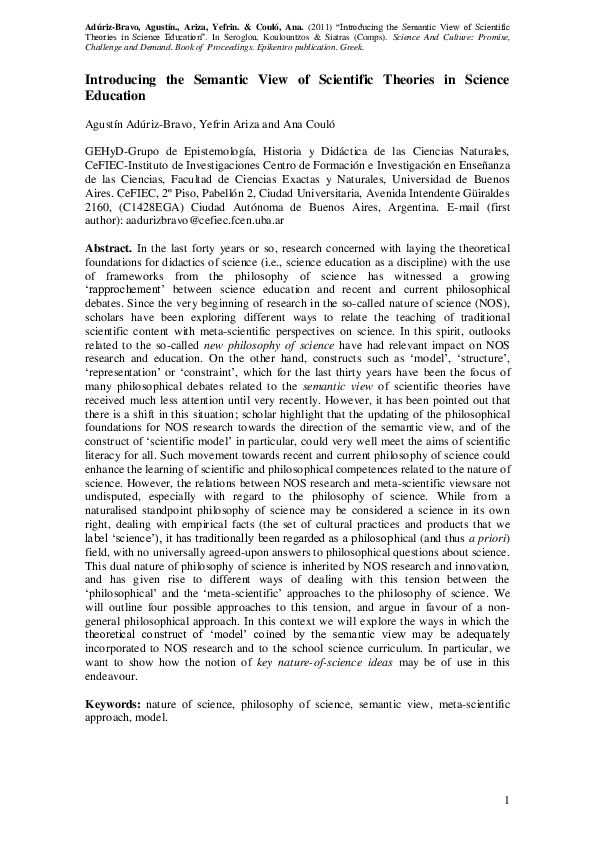 Pdf Introducing The Semantic View Of Scientific Theories In Science