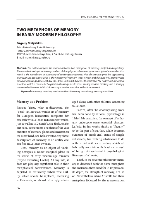 (PDF) Two Metaphors Of Memory In Early Modern Philosophy