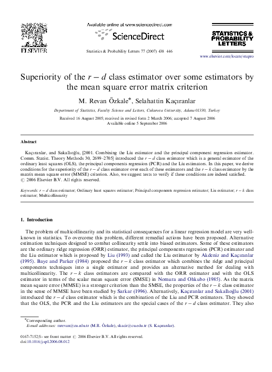 Pdf Superiority Of The R D Class Estimator Over Some Estimators By The Mean Square Error