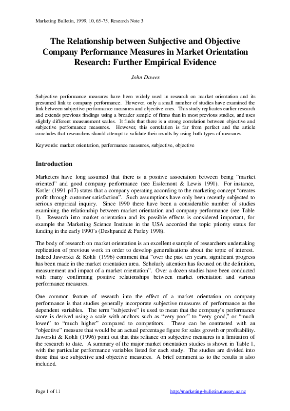 Pdf The Relationship Between Subjective And Objective Company