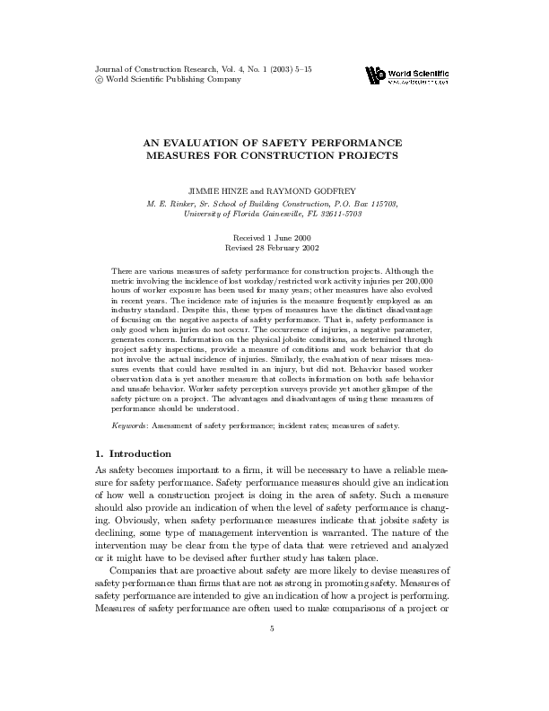 (PDF) AN EVALUATION OF SAFETY PERFORMANCE MEASURES FOR CONSTRUCTION ...