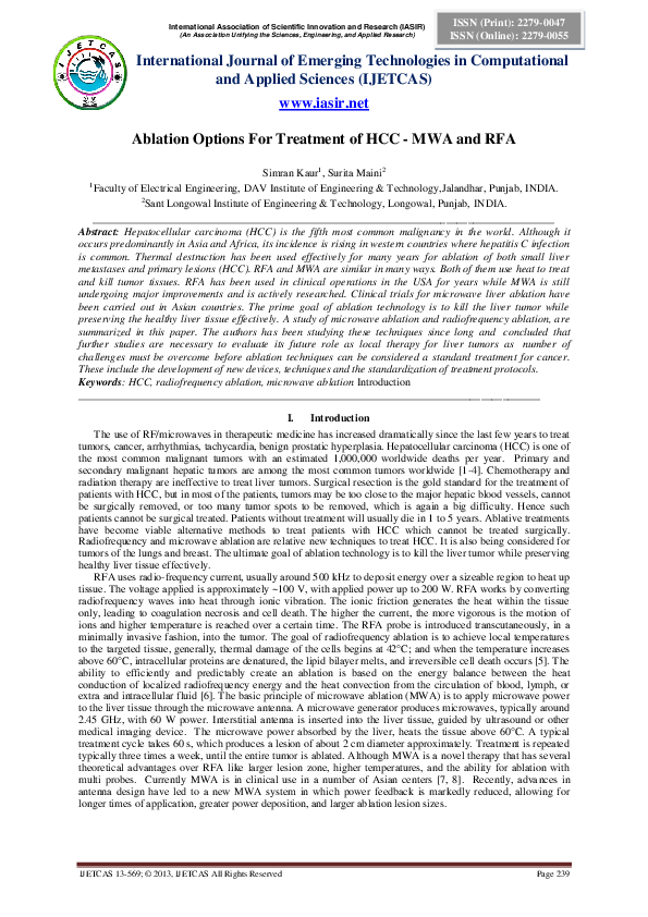 (PDF) Ablation Options For Treatment of HCC -MWA and RFA