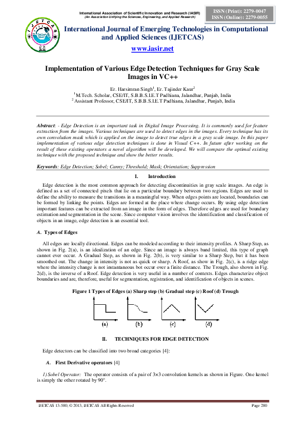 Pdf Implementation Of Various Edge Detection Techniques For Gray