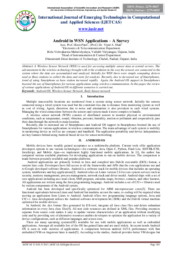Pdf Android In Wsn Applications A Survey
