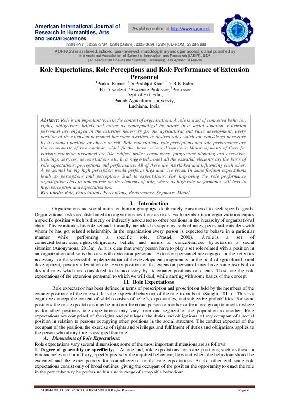 (PDF) Role Expectations, Role Perceptions and Role Performance of ...