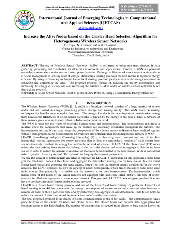 (PDF) Increase the Alive Nodes based on the Cluster Head Selection Algorithm for Heterogeneous ...