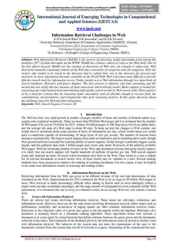Pdf Information Retrieval Challenges In Web