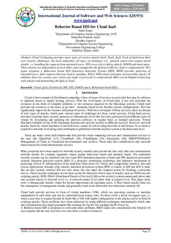 (PDF) Behavior Based IDS for Cloud IaaS