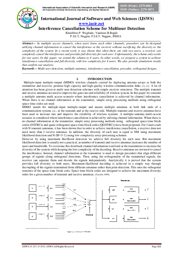 Pdf Interference Cancellation Scheme For Multiuser Detection