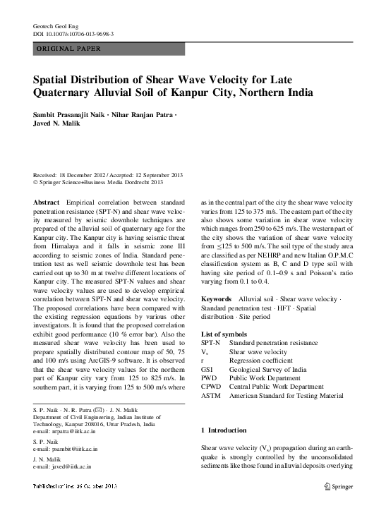 (PDF) Spatial Distribution of Shear Wave Velocity for Late Quaternary ...
