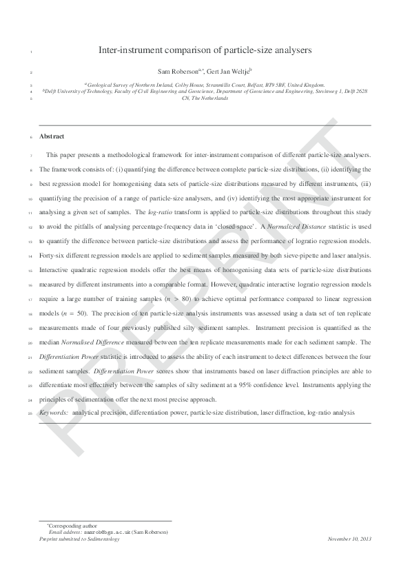 (PDF) Inter-instrument comparison of particle-size analysers
