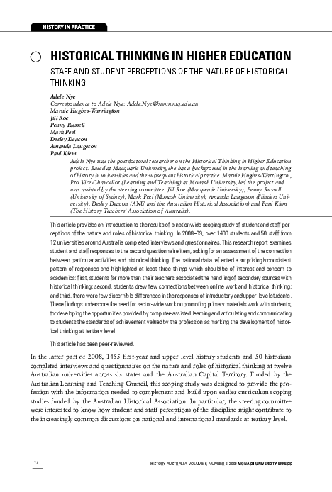 (PDF) Historical thinking in Higher Education: Staff and student ...