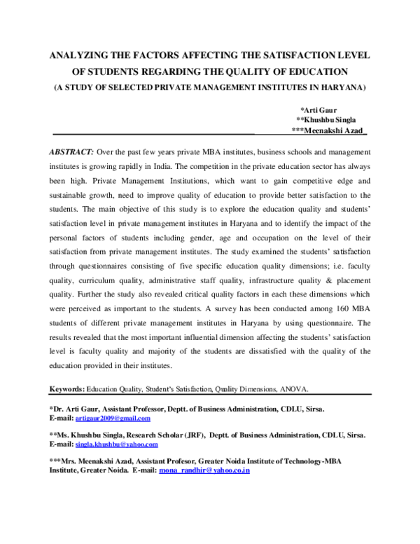 (DOC) ANALYZING THE FACTORS AFFECTING THE SATISFACTION LEVEL OF ...