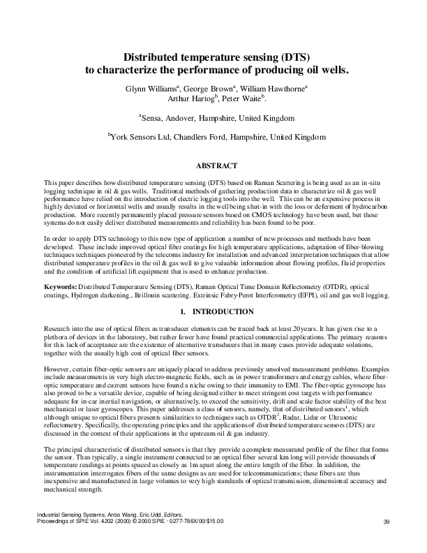 (PDF) Distributed temperature sensing (DTS) to characterize the performance of producing oil wells