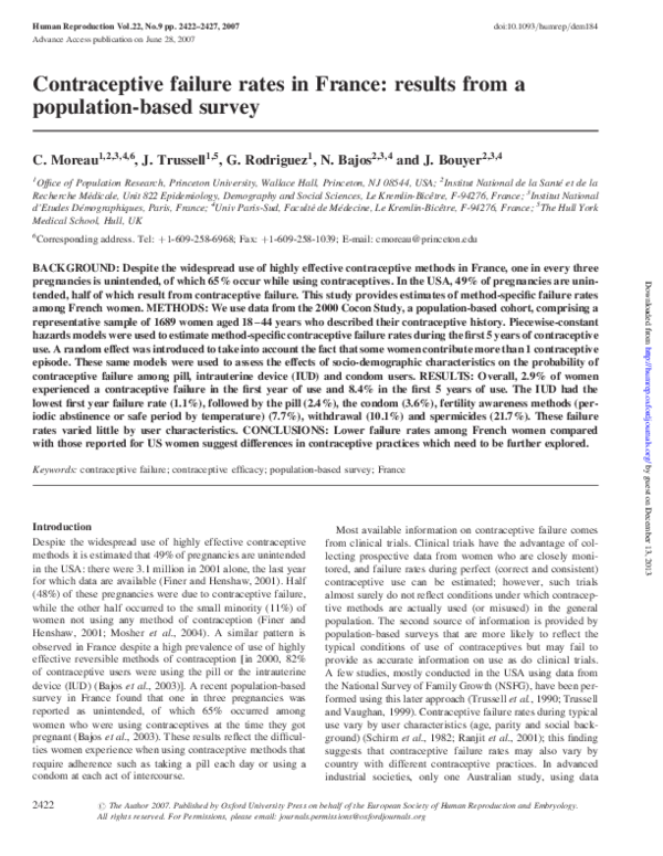 (PDF) Contraceptive failure rates in France: results from a population ...