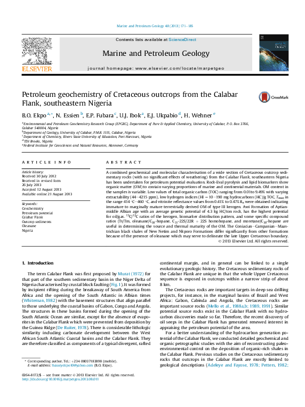 (PDF) Petroleum Geochemistry of the Calabar Flank, SE Nigeria