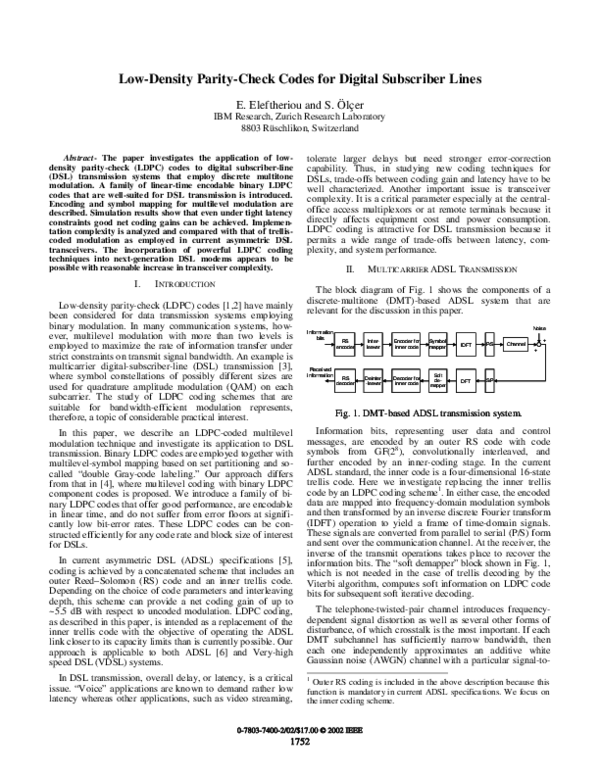 (PDF) Low-density parity-check codes for digital subscriber lines