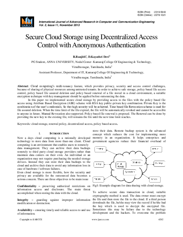 Pdf Secure Cloud Storage Using Decentralized Access Control With