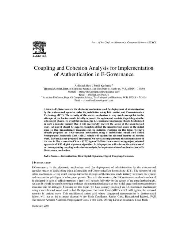 (PDF) COUPLING AND COHESION ANALYSIS FOR IMPLEMENTATION OF ...