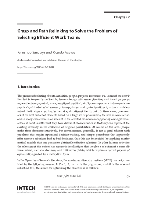 (PDF) Grasp and Path Relinking to solve the problem of selecting efficient work teams