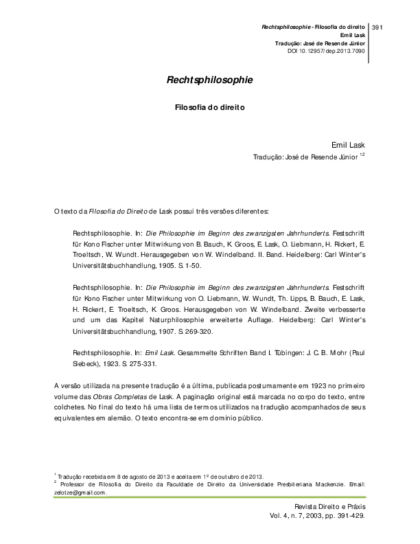 (PDF) Filosofia do Direito - Emil Lask (tradução)