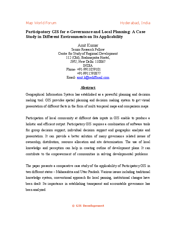 (PDF) Participatory GIS for e-Governance and Local Planning: A Case ...
