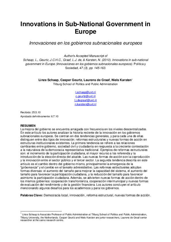 (DOC) Innovations in sub-national government in Europe