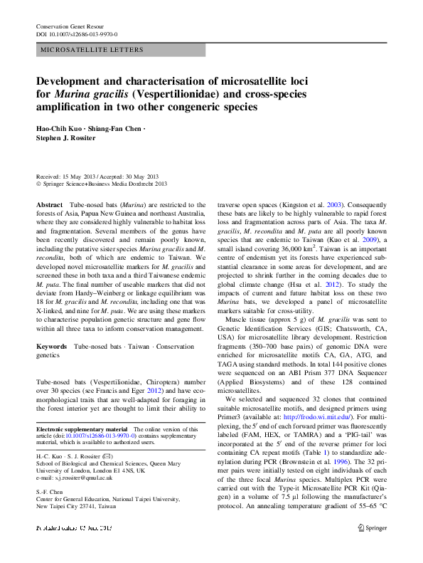 (PDF) Development and characterisation of microsatellite loci for Murina gracilis ...