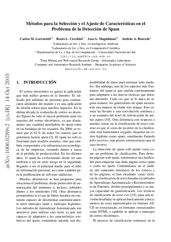 (PDF) M\'{e}todos para la Selecci\'{o}n y el Ajuste de Caracter\'{i}sticas en el Problema de la ...