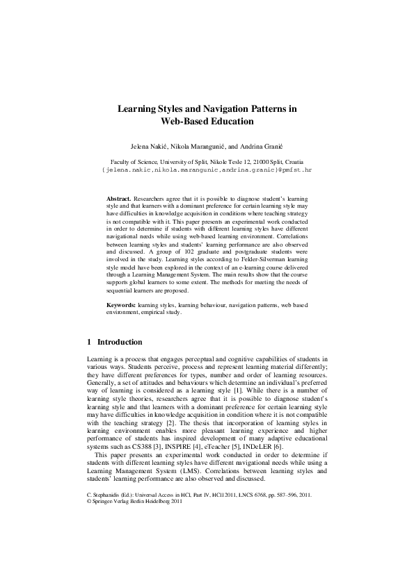 (PDF) Learning Styles and Navigation Patterns in Web-Based Education