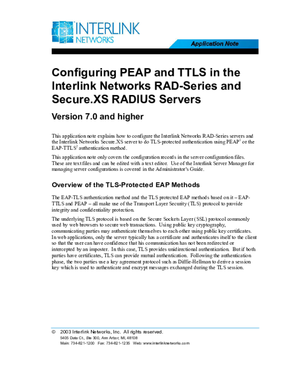 (PDF) Configuring PEAP and TTLS in the Interlink Networks RAD-Series ...