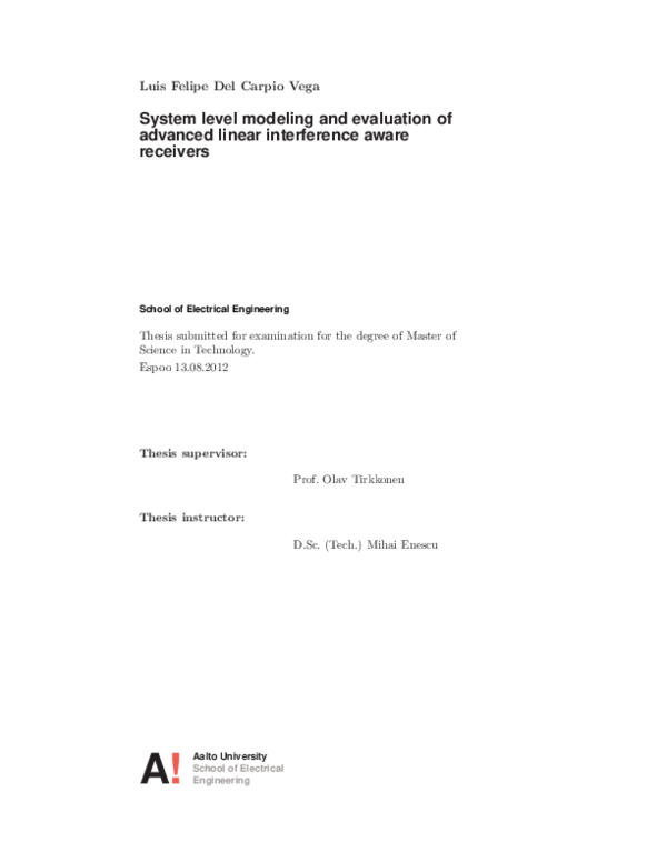 Pdf System Level Modeling And Evaluation Of Advanced Linear Interference Aware Receivers