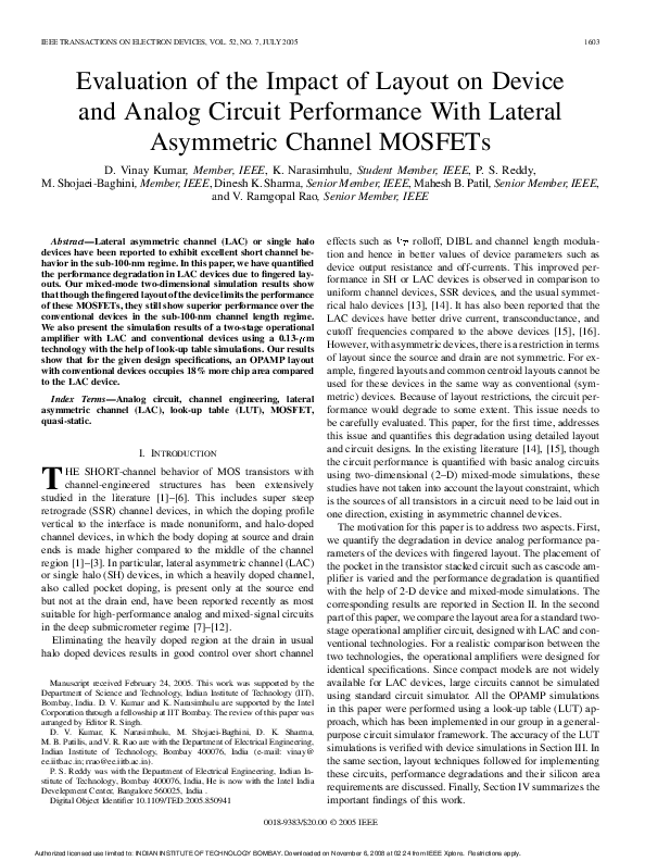 Pdf Evaluation Of The Impact Of Layout On Device And Analog Circuit