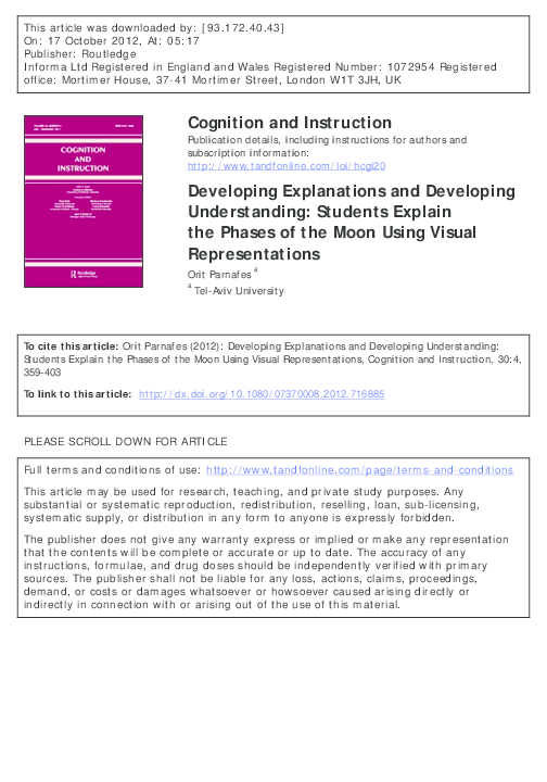 (PDF) Cognition and Instruction Developing Explanations and Developing Understanding: Students ...
