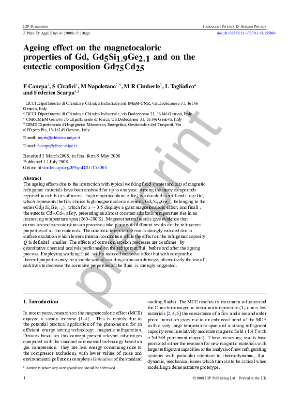 (PDF) Ageing effect on the magnetocaloric properties of Gd, Gd5Si1.9Ge2 ...