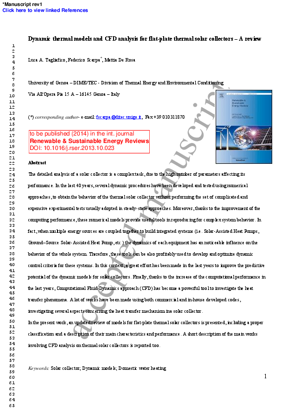 Pdf Dynamic Thermal Models And Cfd Analysis For Flat Plate Thermal Solar Collectors A Review